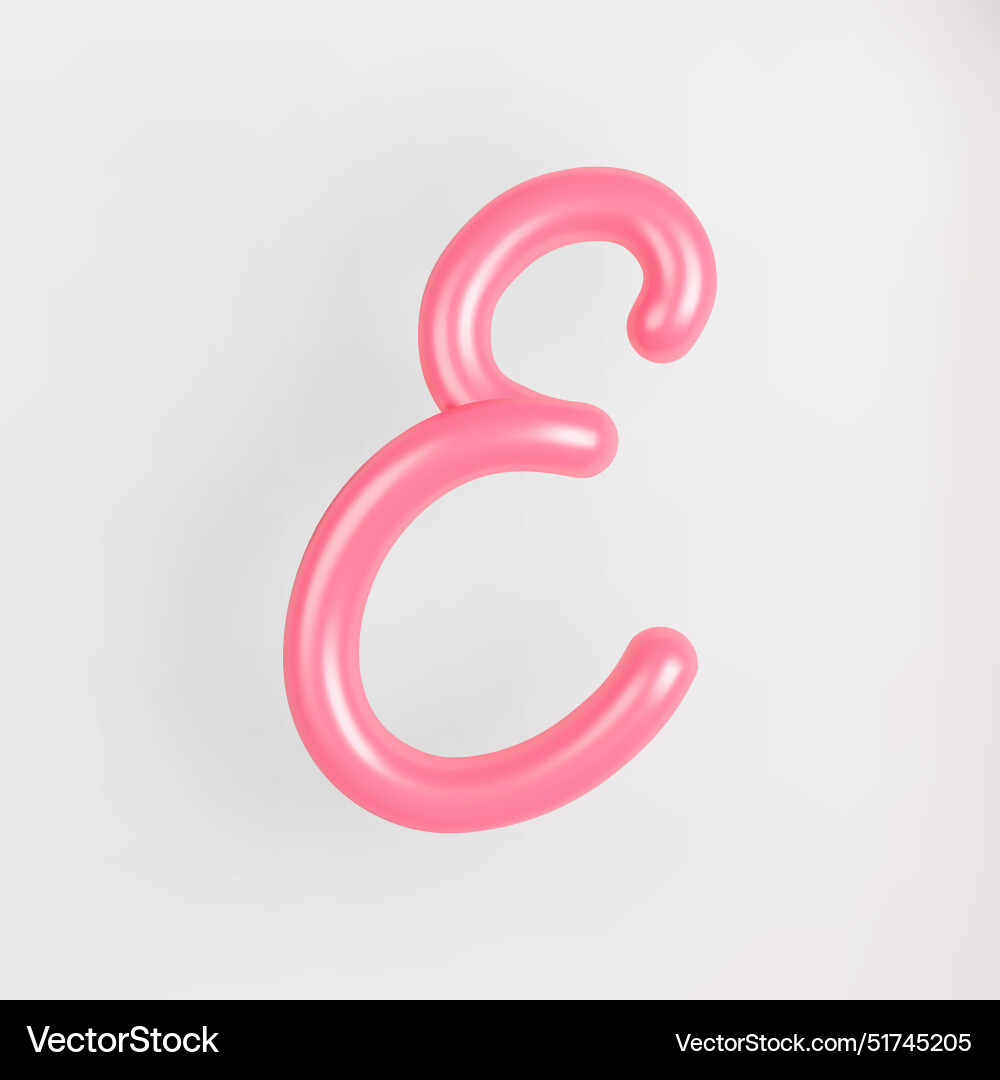 3d pink script uppercase letter e on light Vector Image