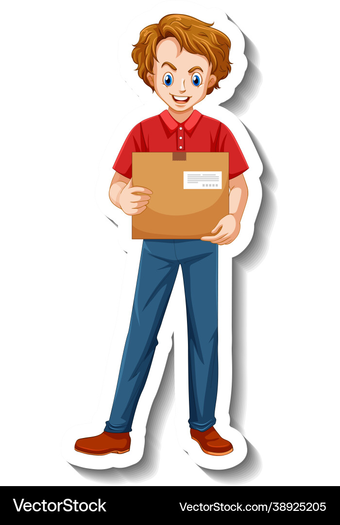 A sticker template with delivery man in uniform Vector Image