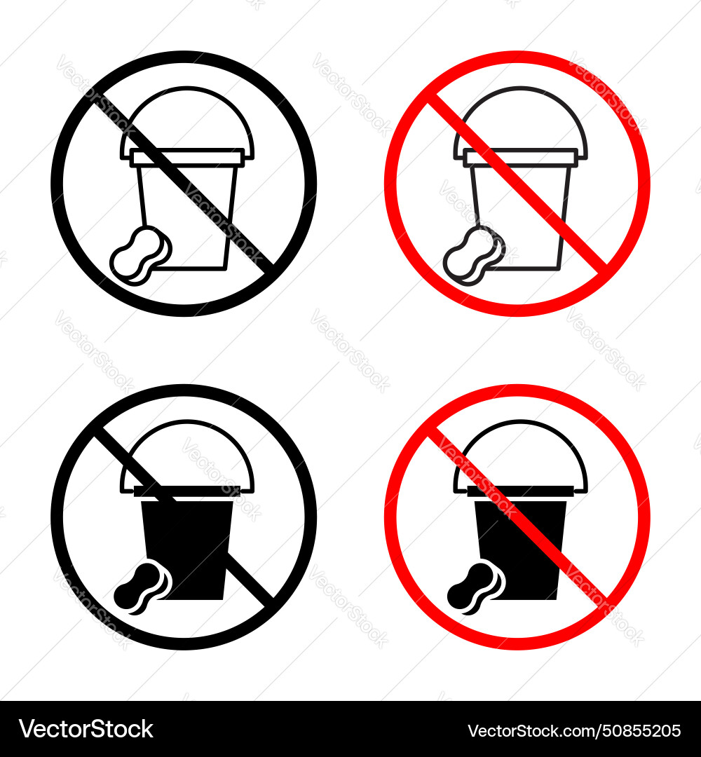 Cleaning bucket with sponge sign icon set Vector Image