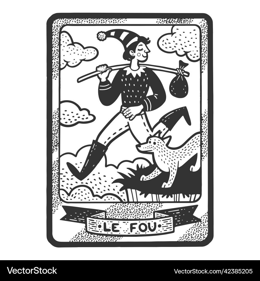 Tarot playing card jester sketch Royalty Free Vector Image