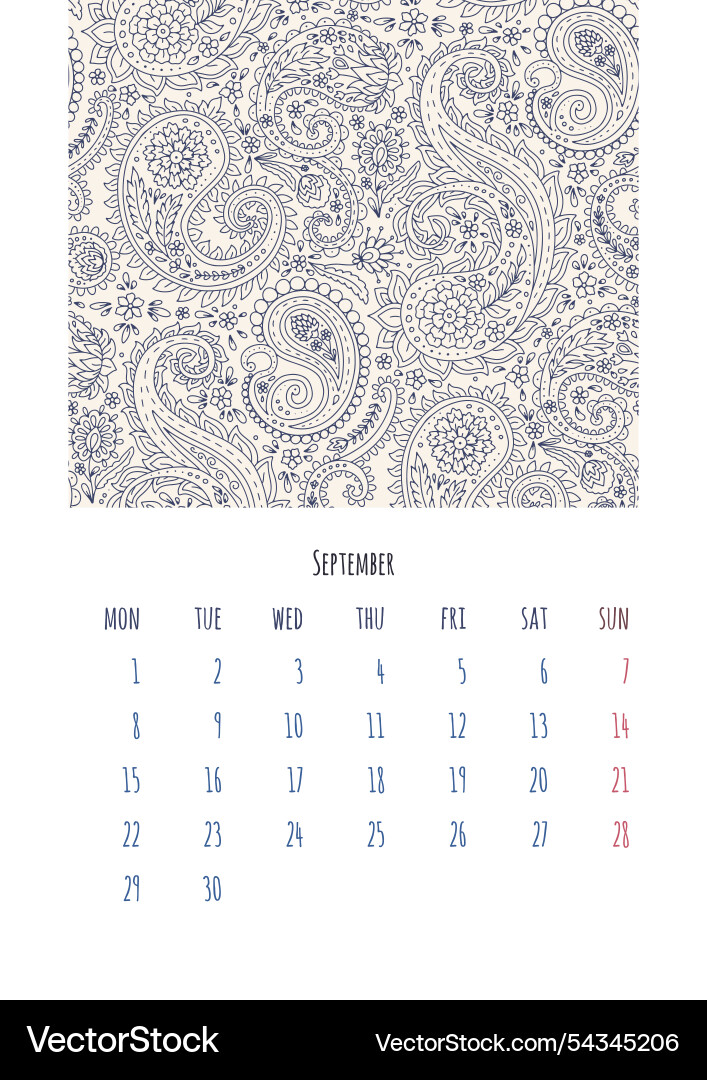 Calendar 2025 september page template Royalty Free Vector