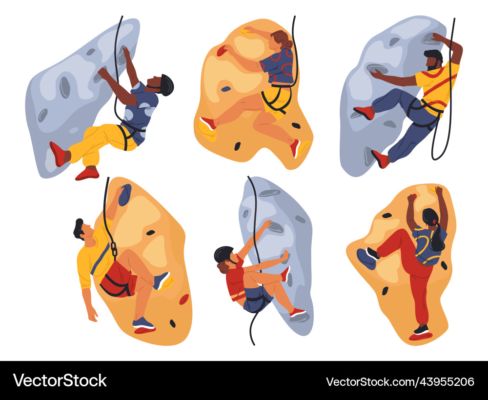 People or climbers climbing a rock wall Royalty Free Vector