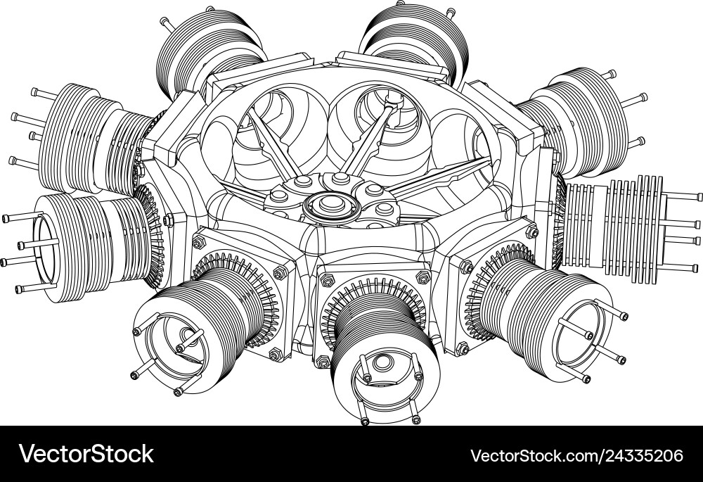 Radial engine on a white Royalty Free Vector Image
