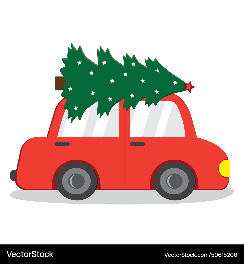 Red car with christmas tree color isolated Vector Image