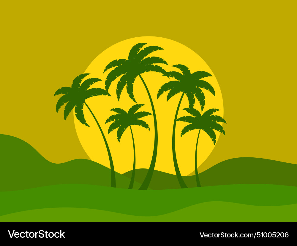 Tropical landscape with palm trees sun Royalty Free Vector