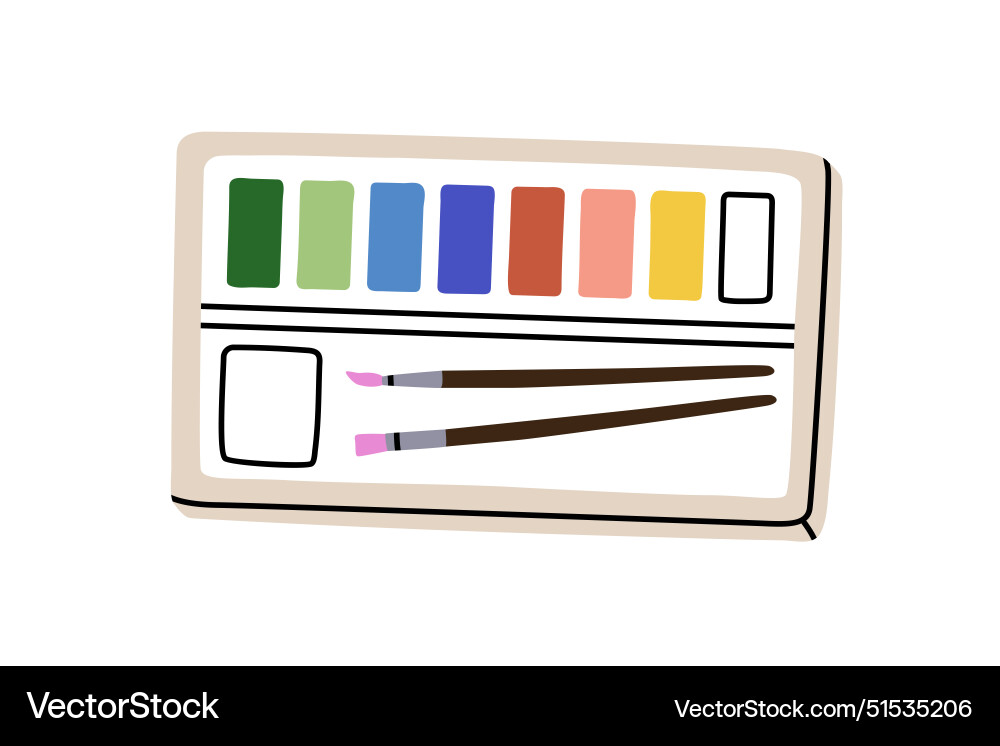 Watercolor paint palette paintbox with brushes Vector Image
