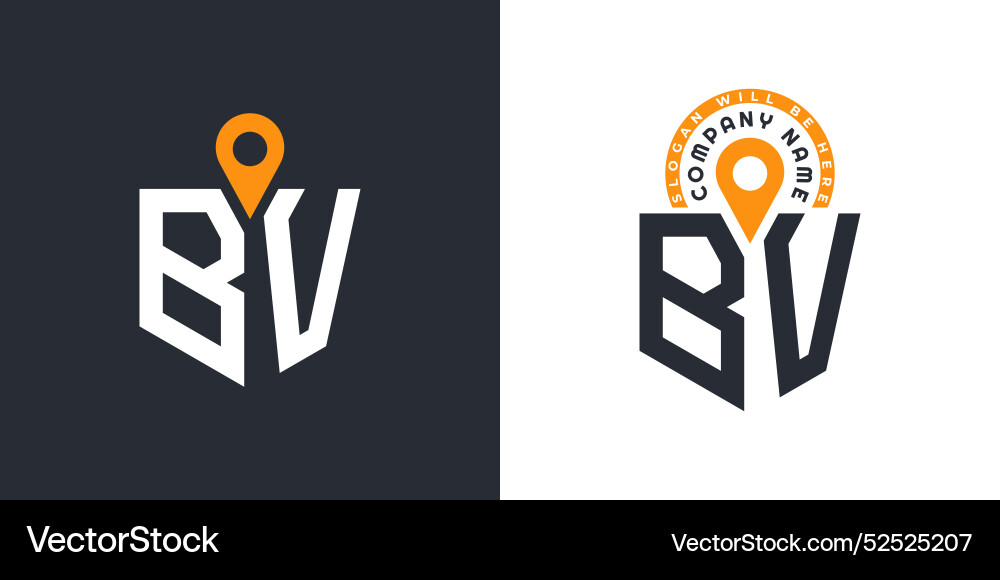 Bv location logo bundle letter dual icons Vector Image