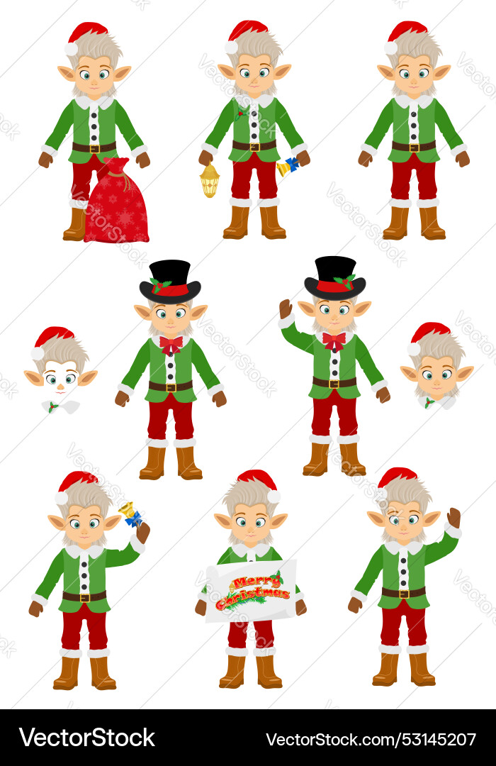 Cute Christmas Elf Characters – Royalty-Free Vector | VectorStock