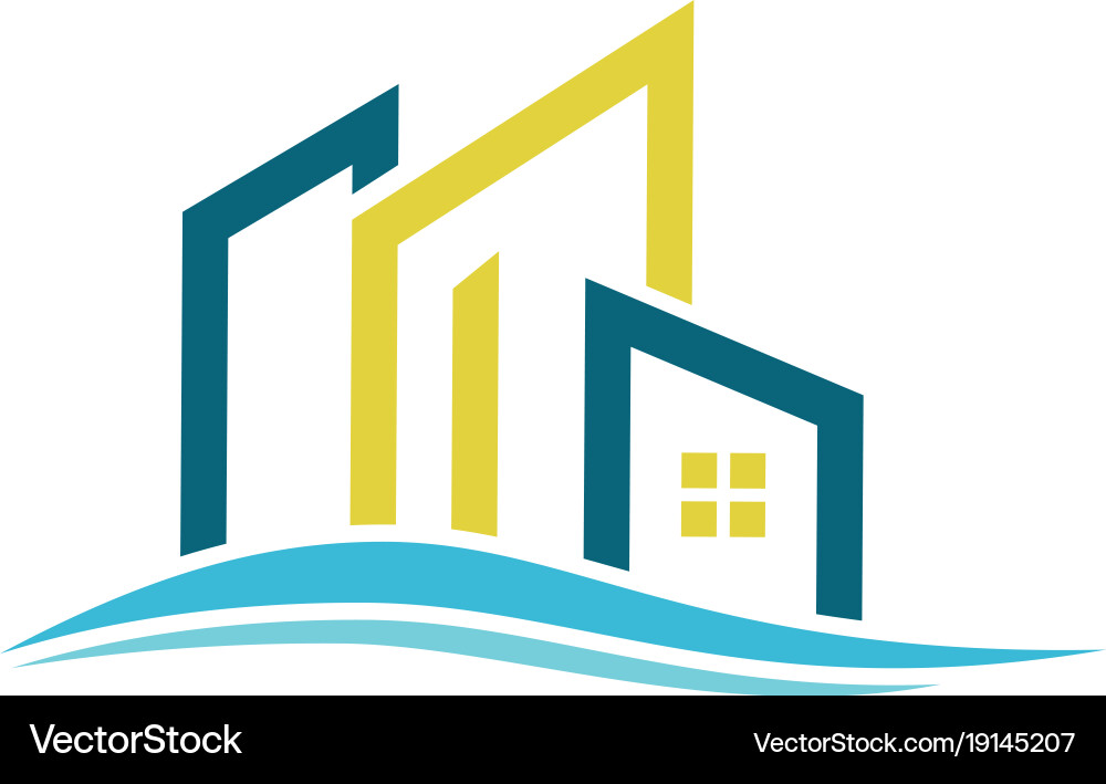 Line building wave logo Royalty Free Vector Image