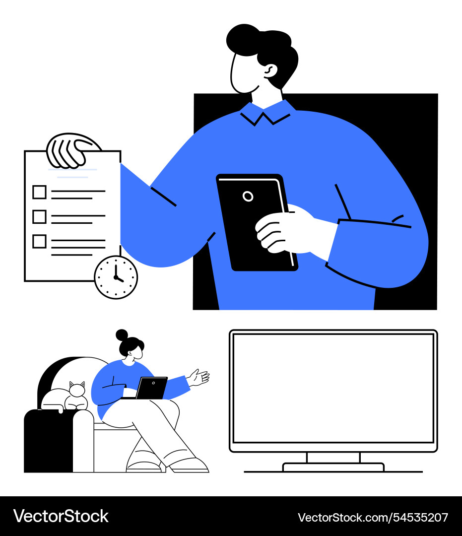 Remote worker managing tasks on tablet Royalty Free Vector