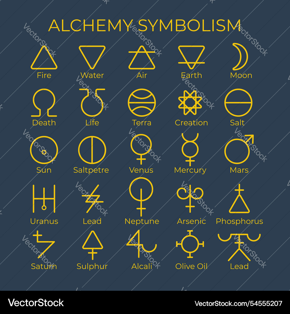 Set of alchemy icon collection minimalism symbol Vector Image