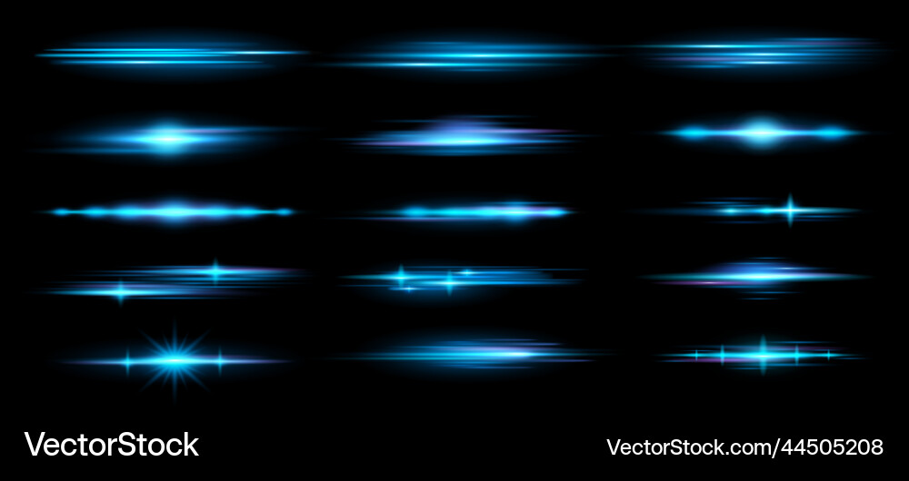 Horizontal lens flares blue light rays Royalty Free Vector