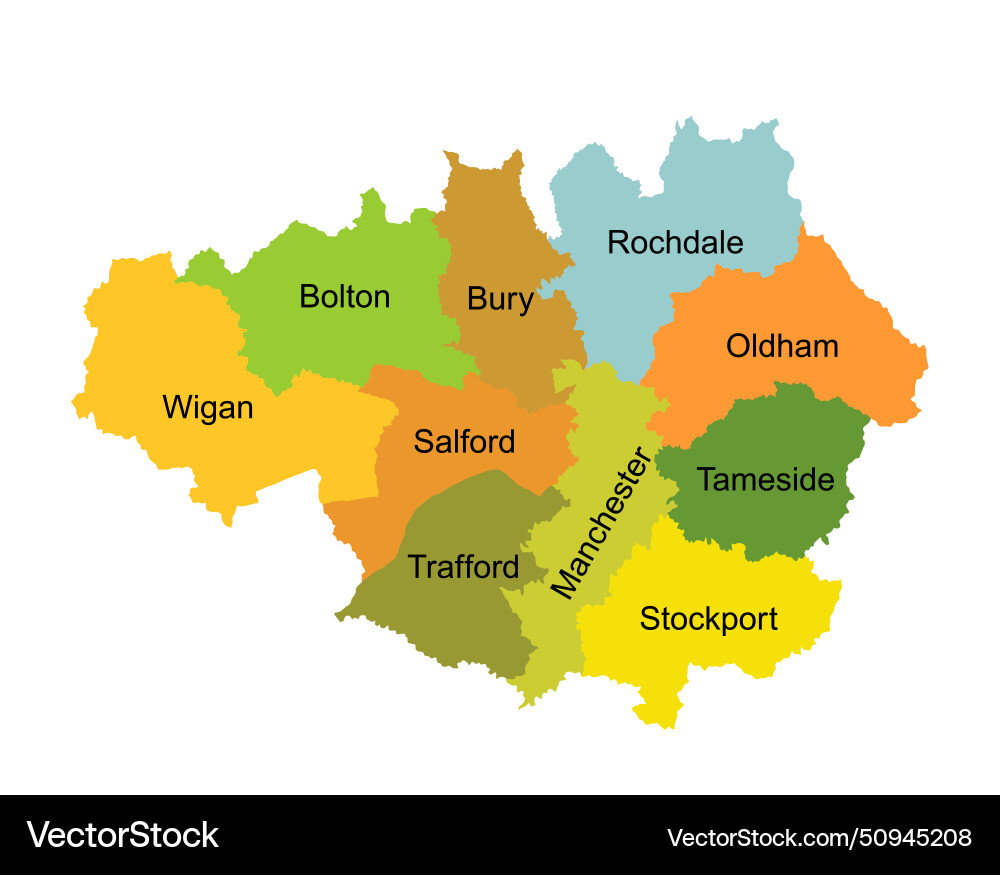 Silhouette greater manchester map Royalty Free Vector Image