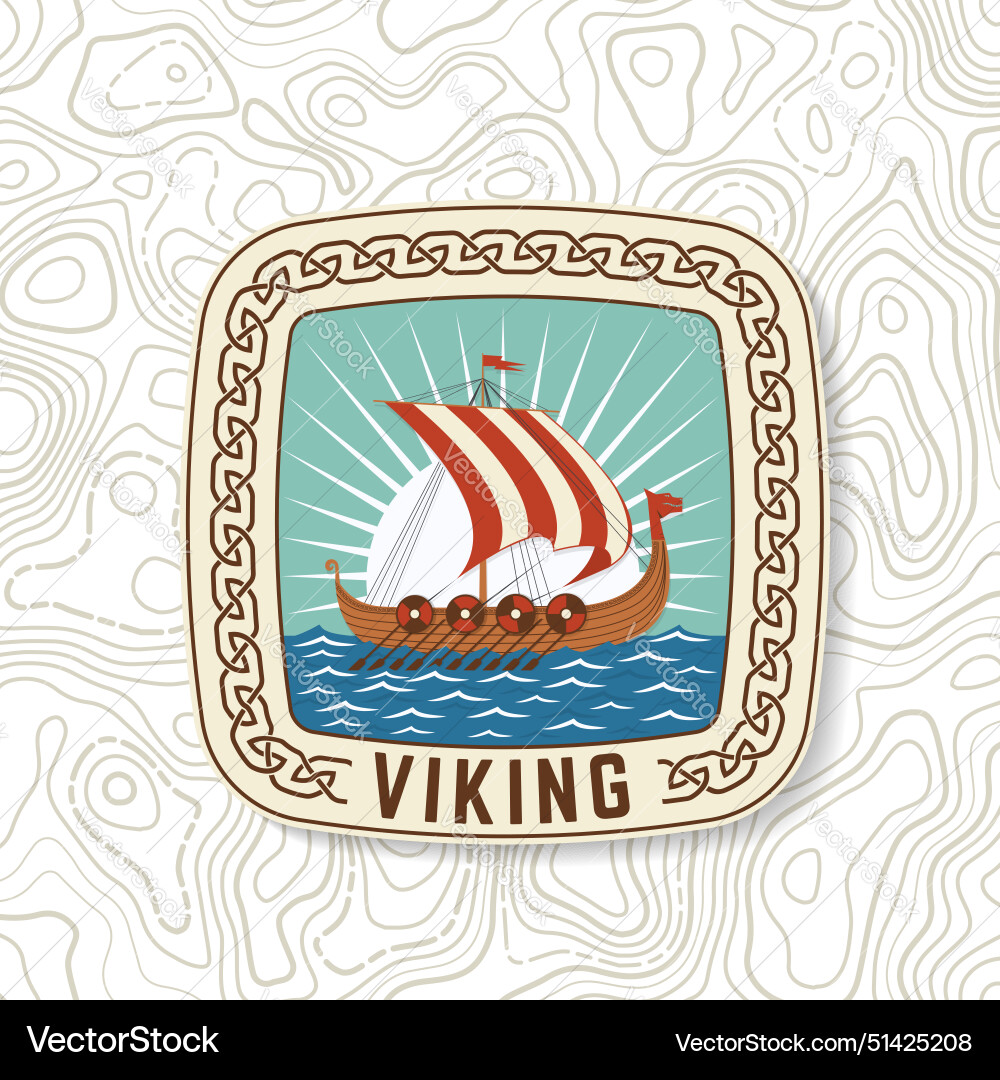 Viking ship logo badge sticker with native Vector Image