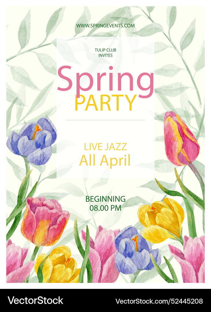 Watercolor spring party poster template Royalty Free Vector