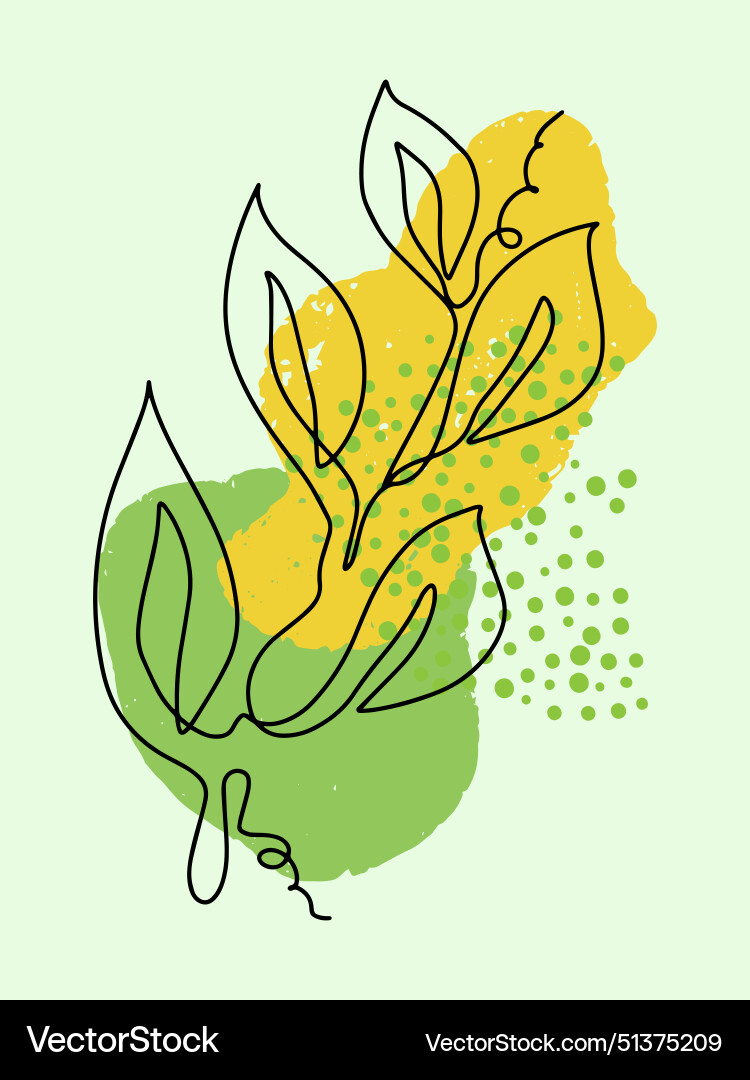 Branch with abstract spots line art one stroke Vector Image
