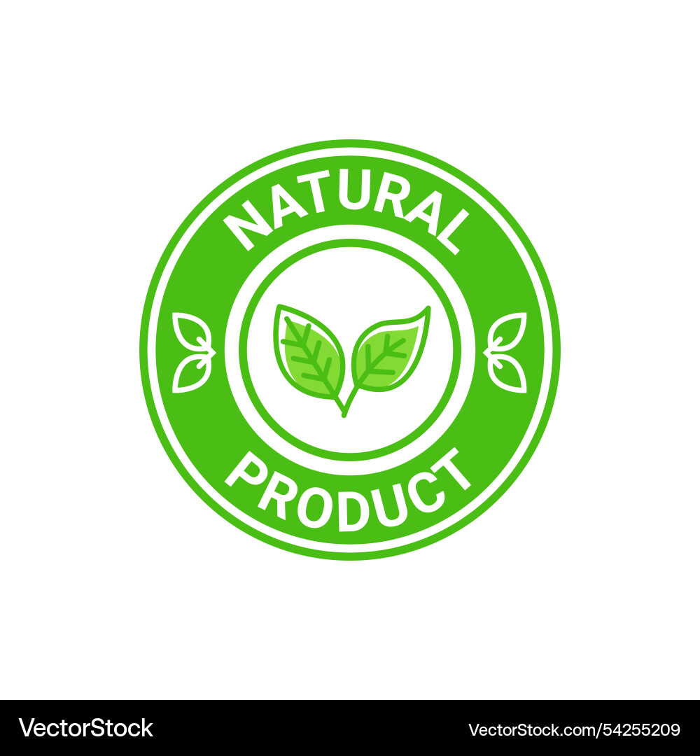 Natural product label with green leaf design eco Vector Image