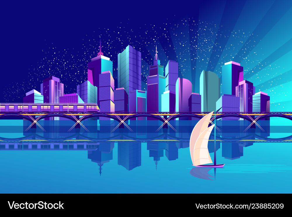 Night city by the ocean Royalty Free Vector Image