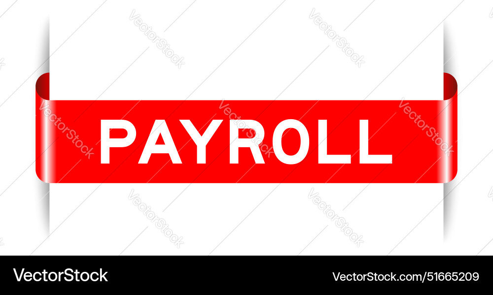 Red color inserted label banner with word payroll Vector Image