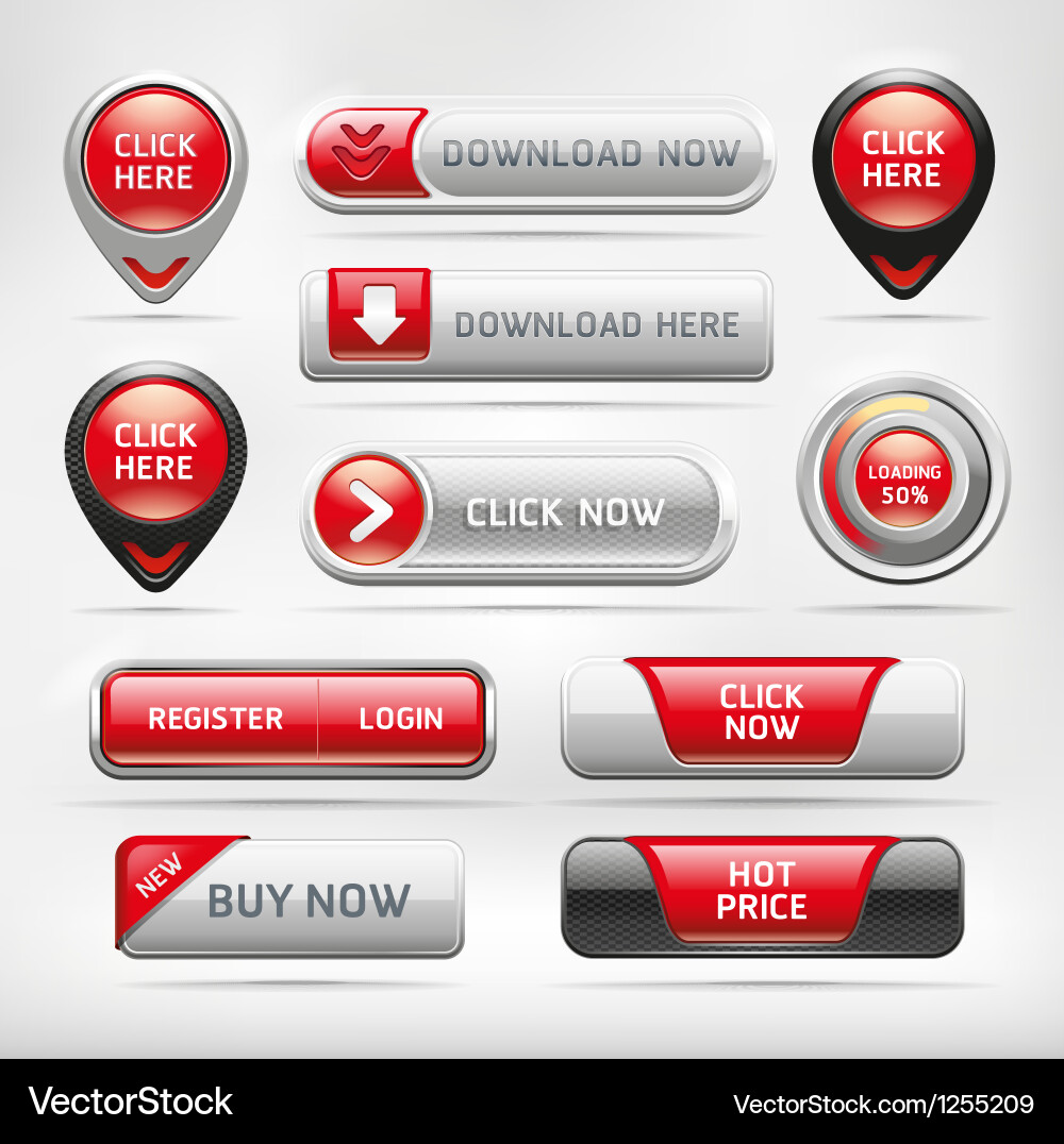 Red glossy web elements button set Royalty Free Vector Image