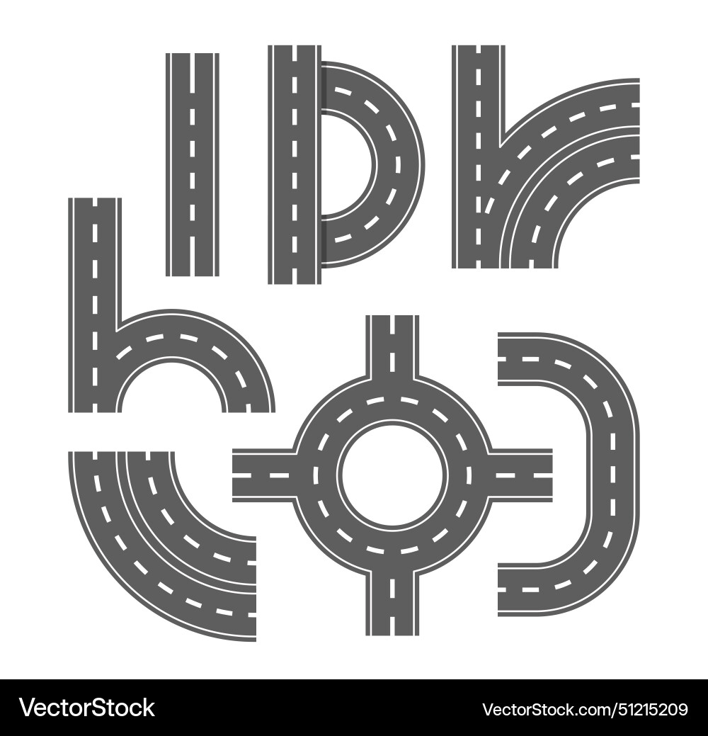 Road sections set showcasing diverse Royalty Free Vector