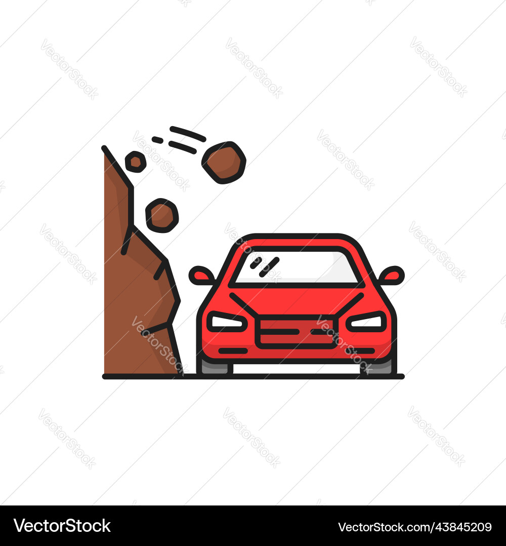 Rockfall stone falls on a car landslide disaster Vector Image