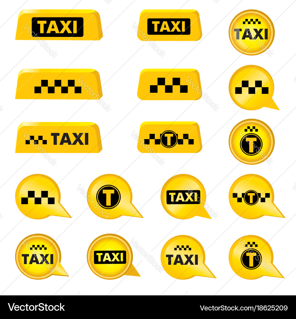 Taxi header signs icon set call pointer Royalty Free Vector
