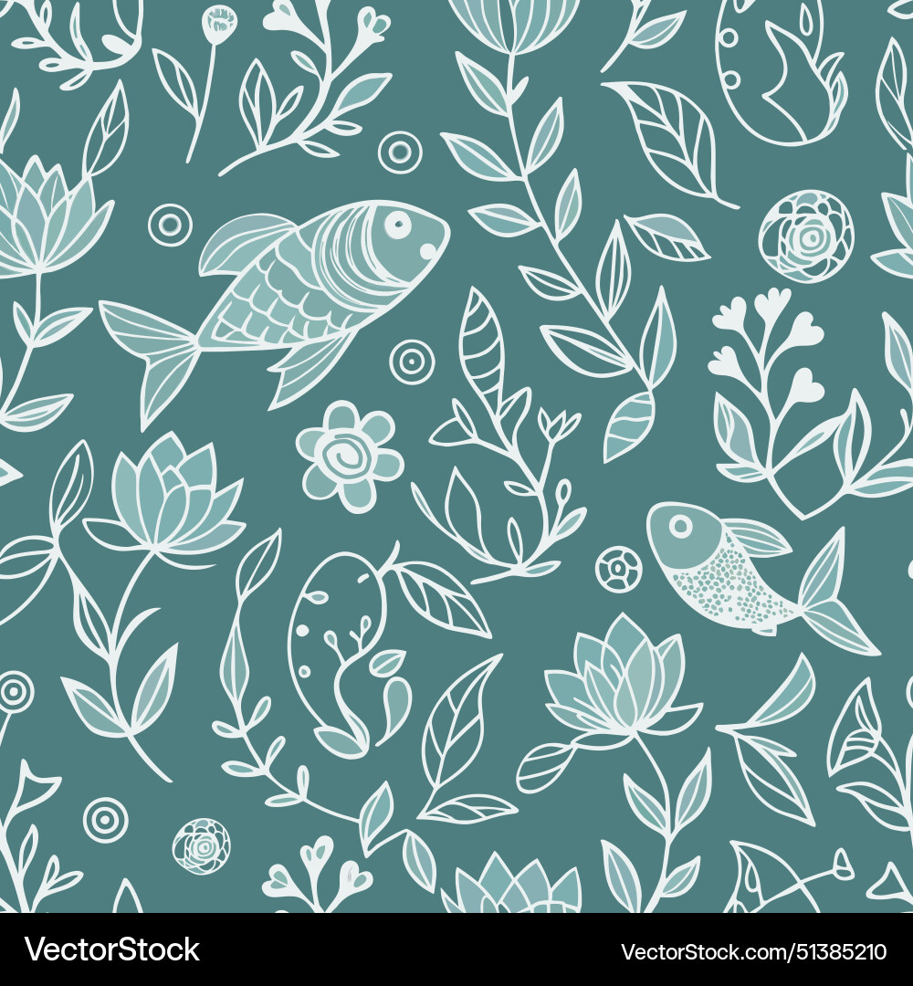Against the background fish and flowers Royalty Free Vector