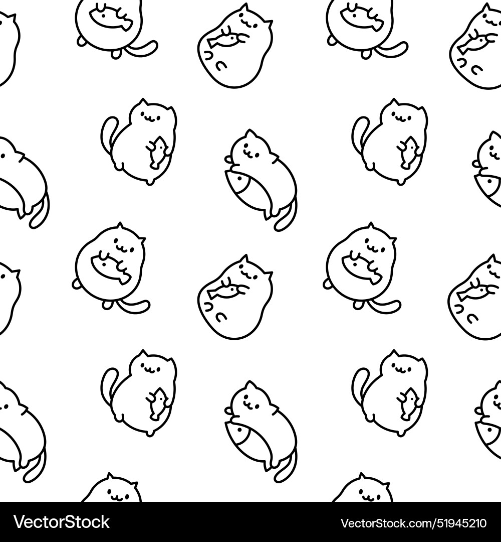Cute little cat seamless pattern coloring page Vector Image