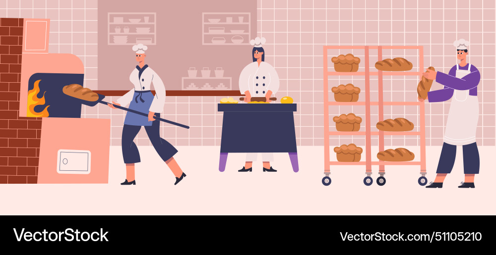Professional bakers characters cooking baking Vector Image