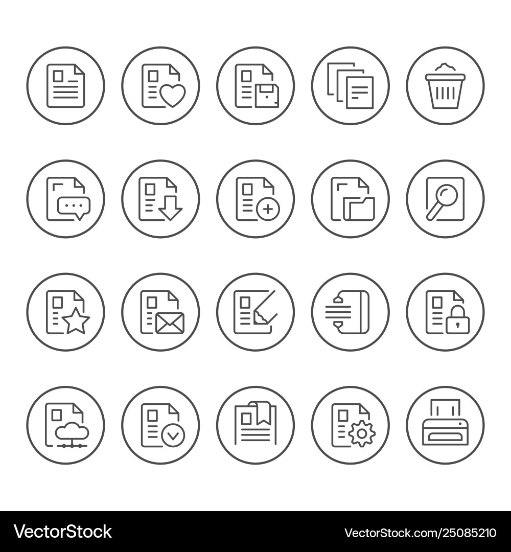 Set round line icons document Royalty Free Vector Image
