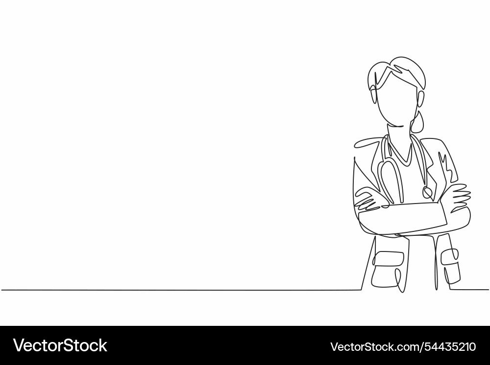 Single continuous line drawing a female doctor Vector Image