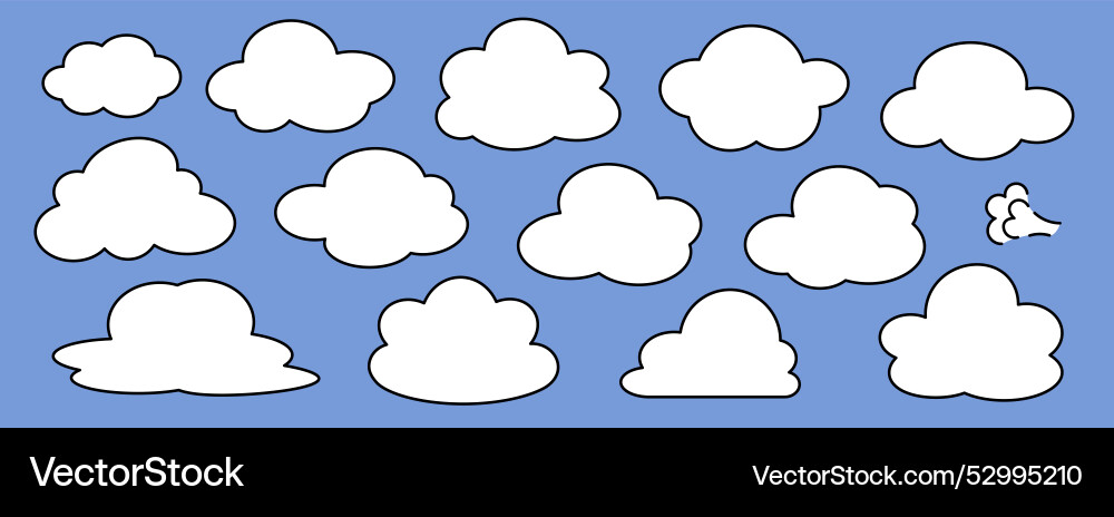 White cartoon clouds groovy sticker pack sky Vector Image
