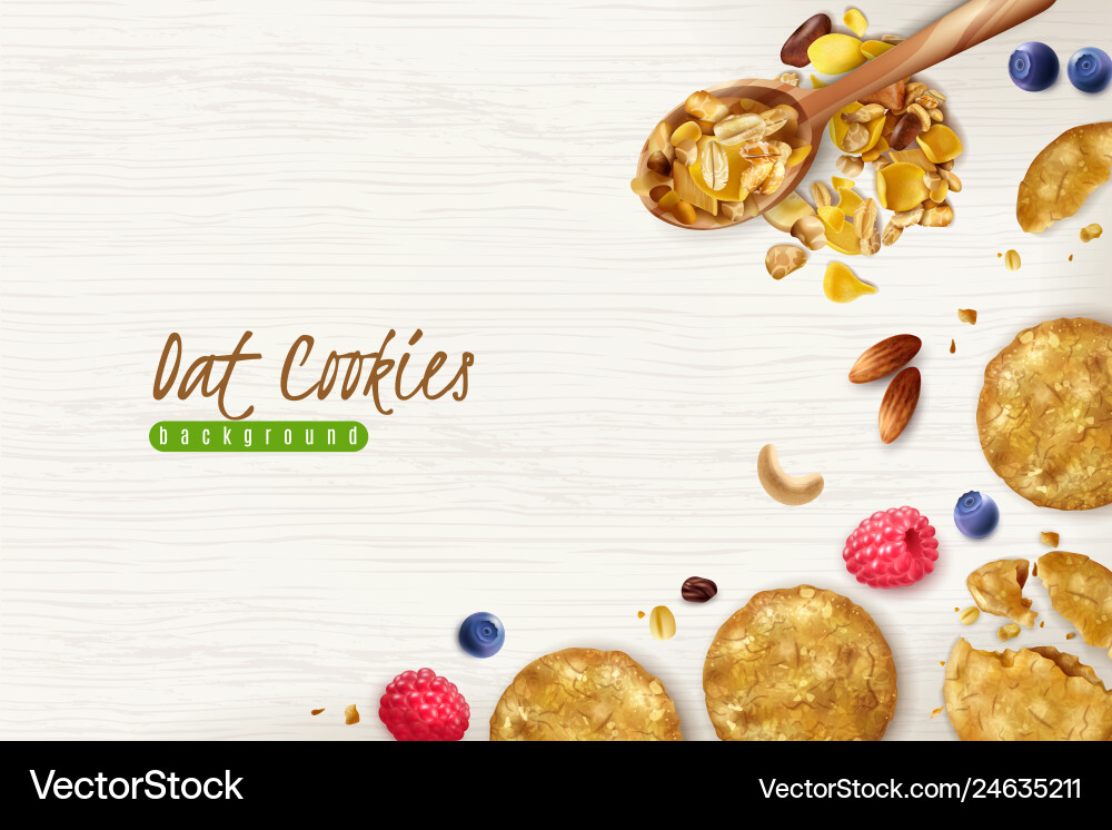 Oat cookies realistic background Royalty Free Vector Image
