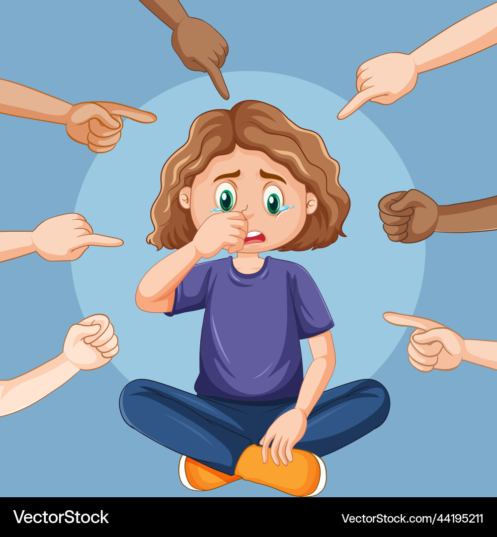 Sad girl surrounded by pointing fingers Royalty Free Vector