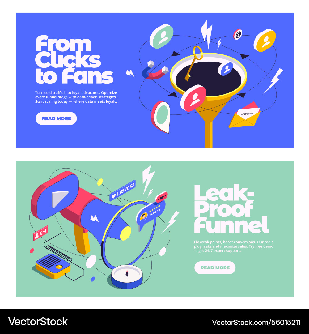 Sales funnel isometric banners horizontal Vector Image