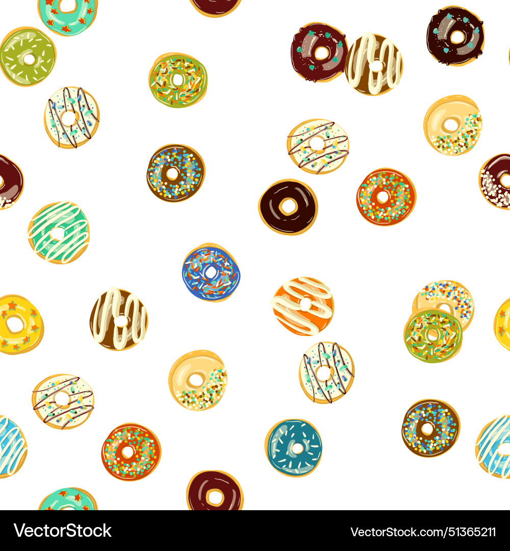 Seamless donut pattern on white background Vector Image