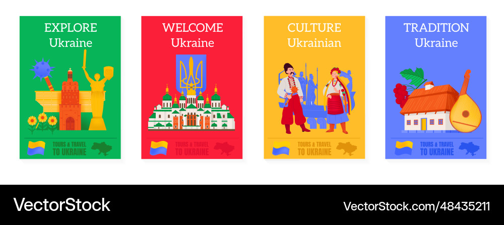 Ukraine flat poster set Royalty Free Vector Image