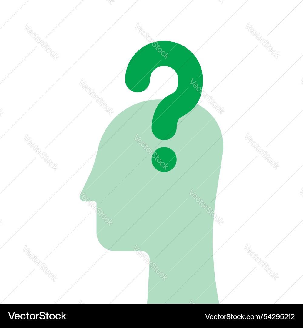 Cartoon doubt icon with green human head Vector Image