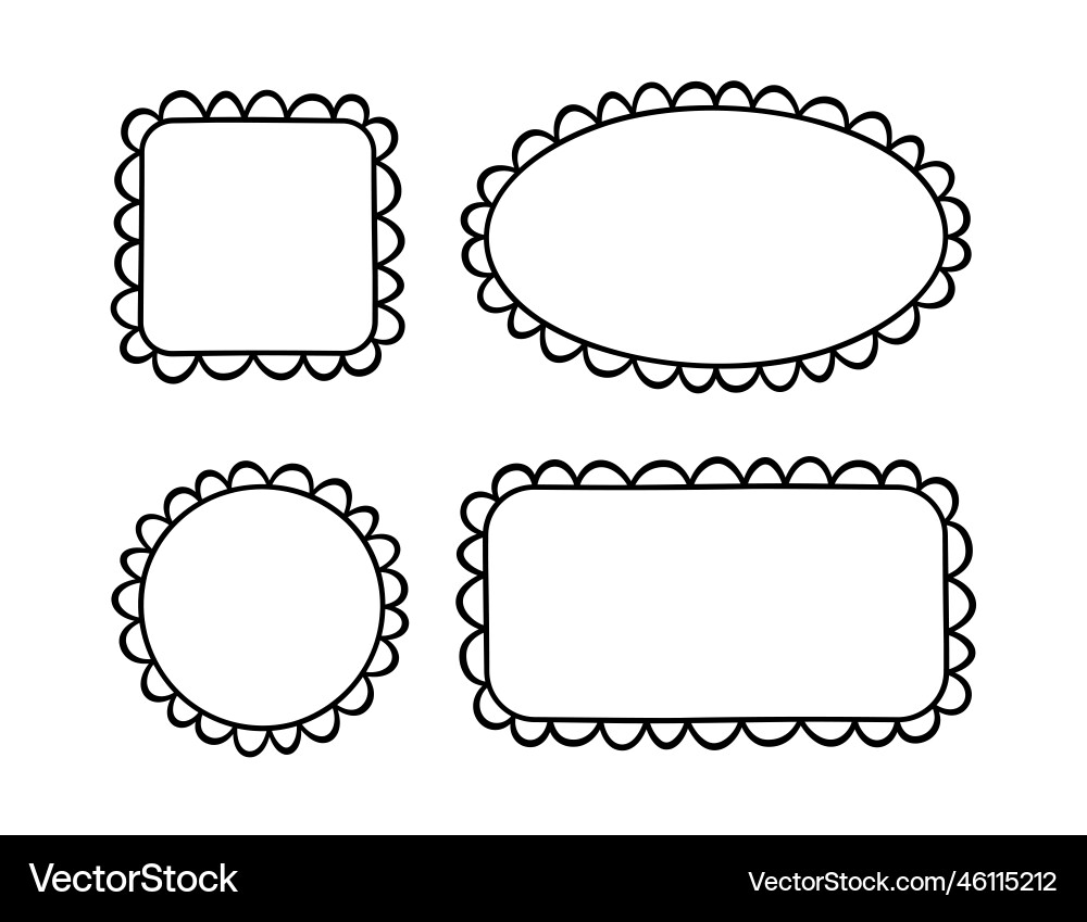 Doodle circle and square scalloped frames hand Vector Image