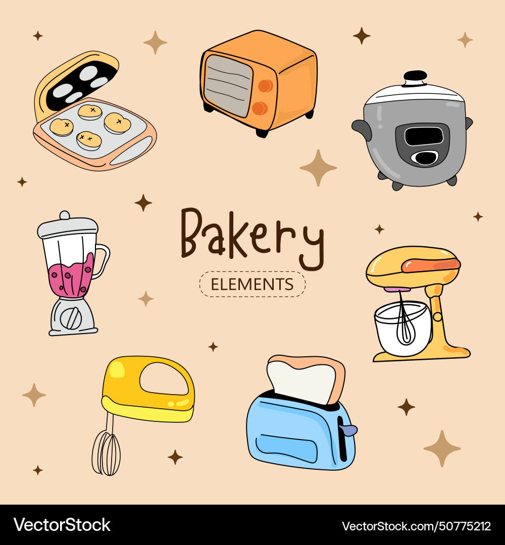 Kitchen utensils and bakery tools doodle Vector Image