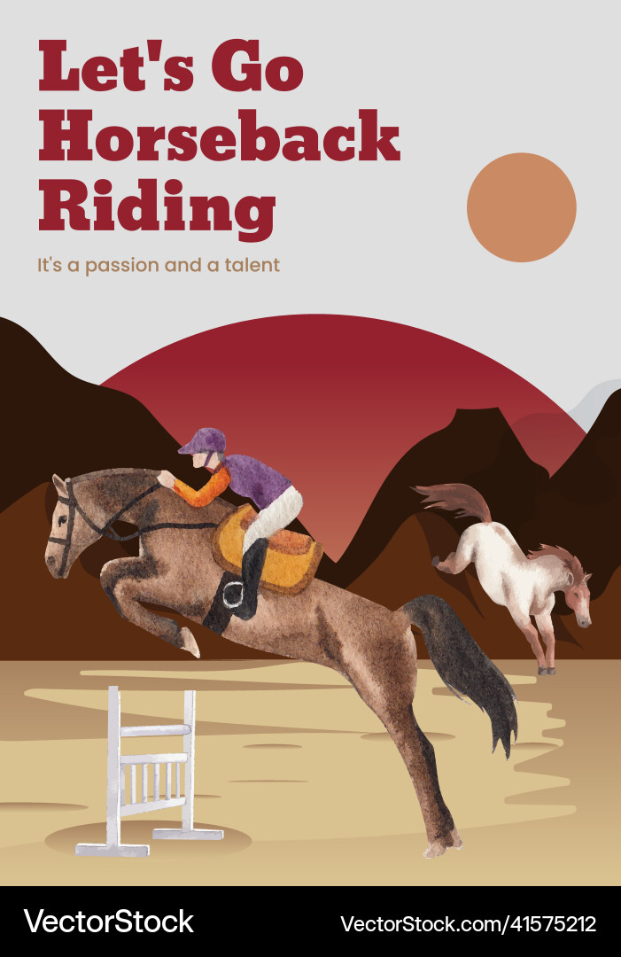 Poster template with horseback riding Royalty Free Vector