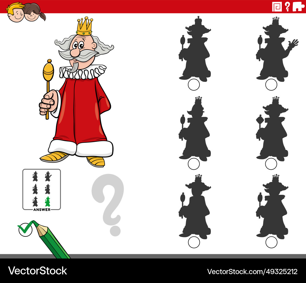 Shadow activity game with cartoon king character Vector Image