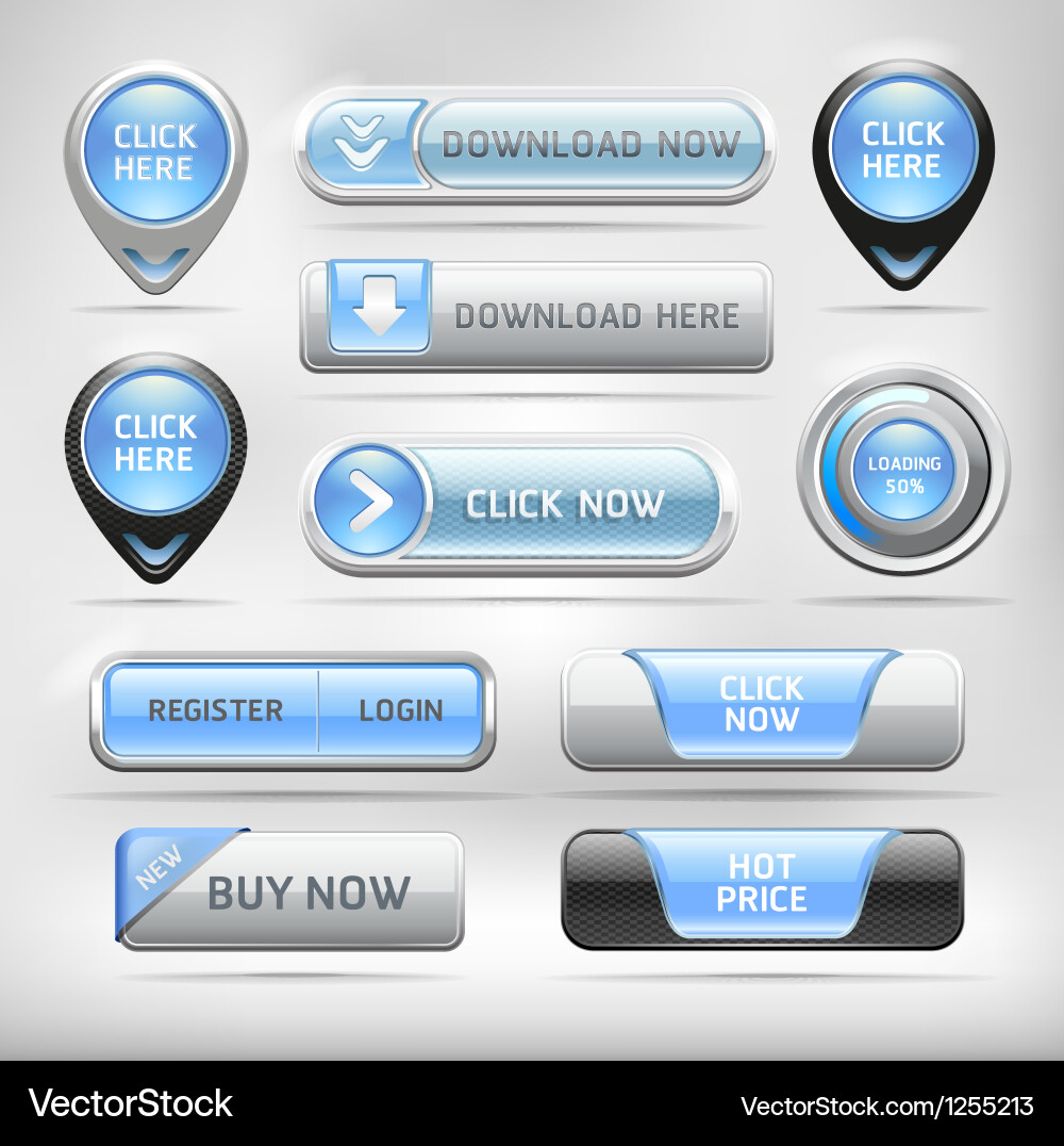 Blue glossy web elements button set Royalty Free Vector