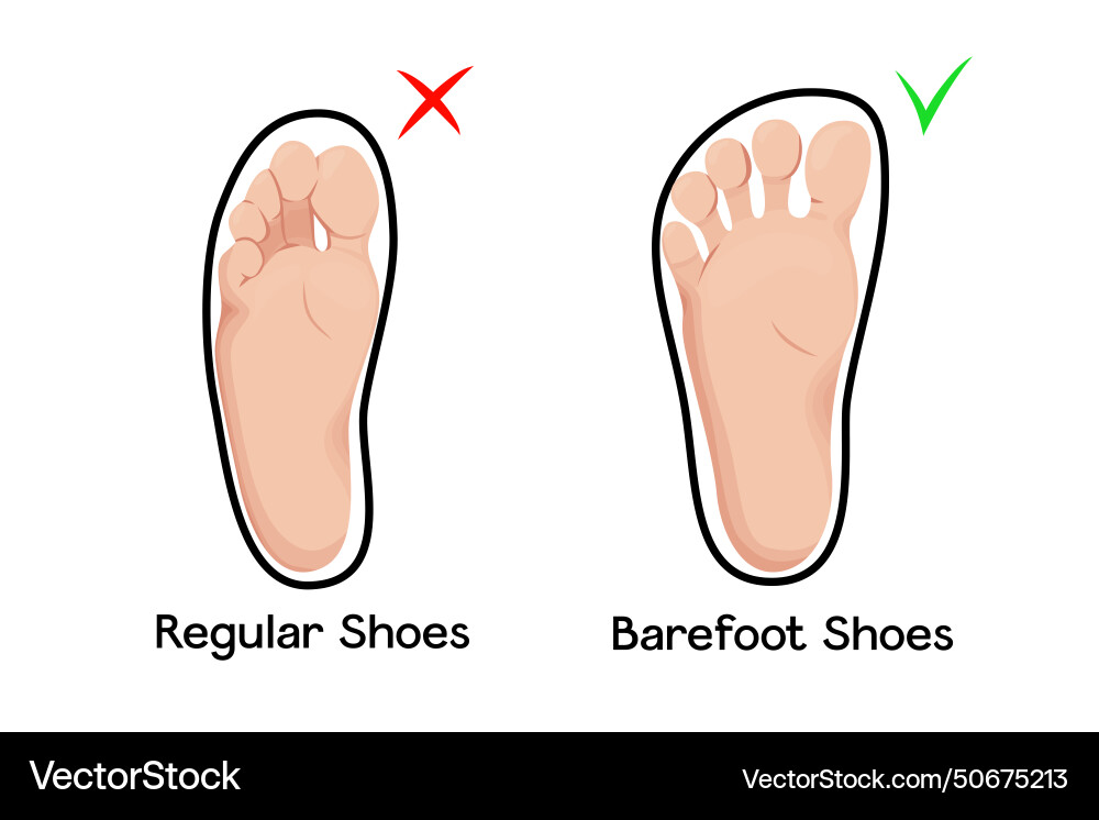Compare feet in barefoot and regular shoes Vector Image