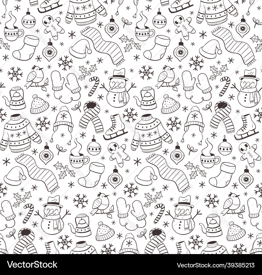 Doodle winter elements seamless pattern Royalty Free Vector