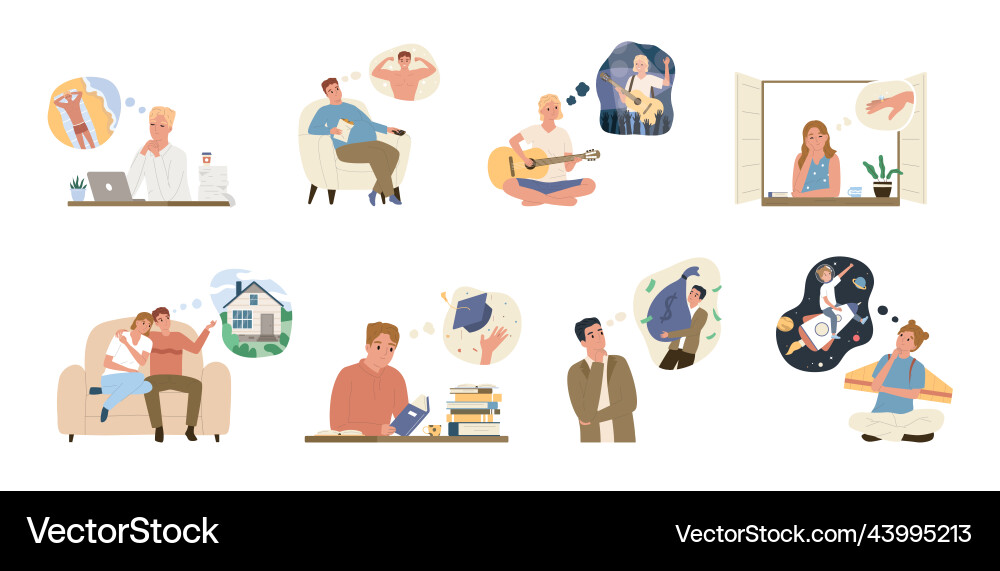 Dreams dreaming people flat colored icon set Vector Image