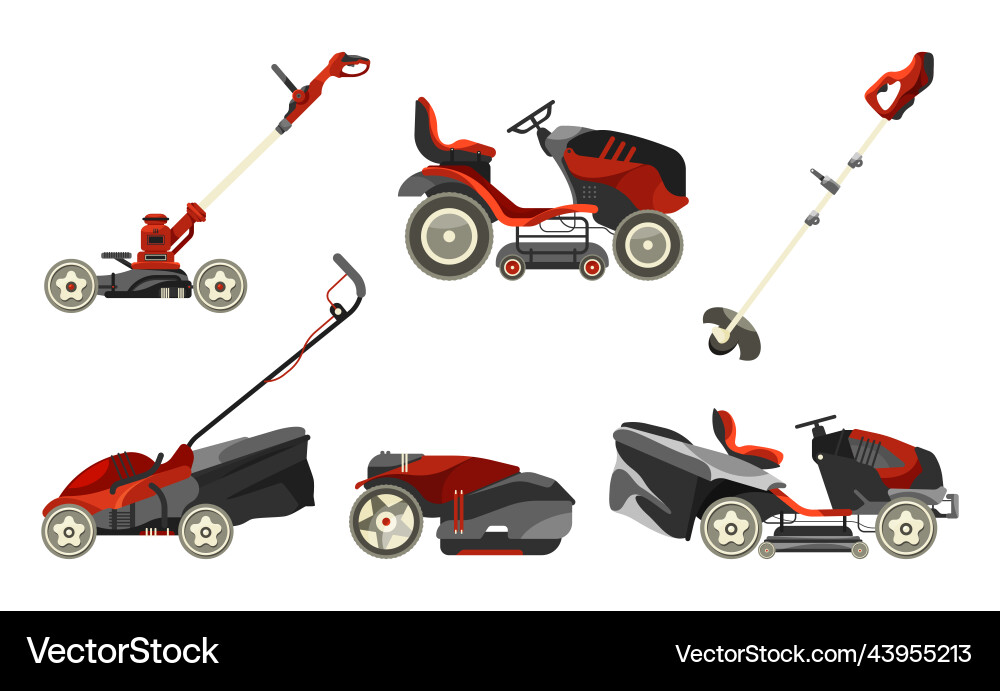 Lawn Mower Icon Set - Gardening Tools Royalty Free Vector