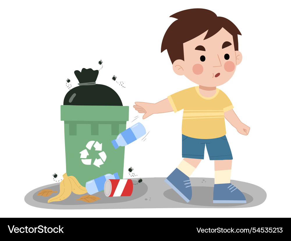 Little boy throwing garbage out of place Vector Image