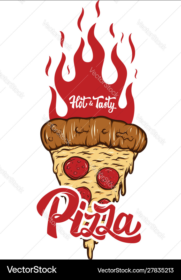Poster template with pizza and fire design Vector Image